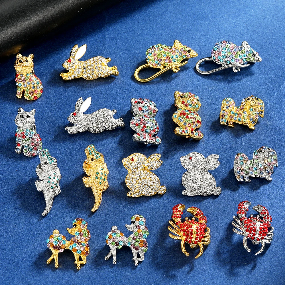 Dazzling Full Crystal Animal Lapel Pins Colorful Mouse Crocodile Rabbit ...