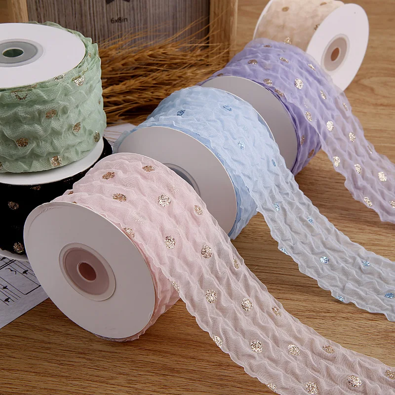 9-10Yards-50MM-Gold-Stamping-Dot-Pleat-Chiffon-Ribbon-0701R10-DIY-Make ...