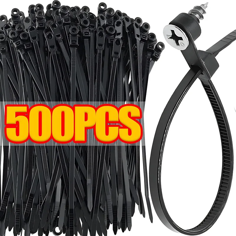 100-500PCS-Screw-Hole-Cable-Ties-Self-Locking-Nylon-Cord-Straps-Fastening-Loop-Reusable-Fixed ...