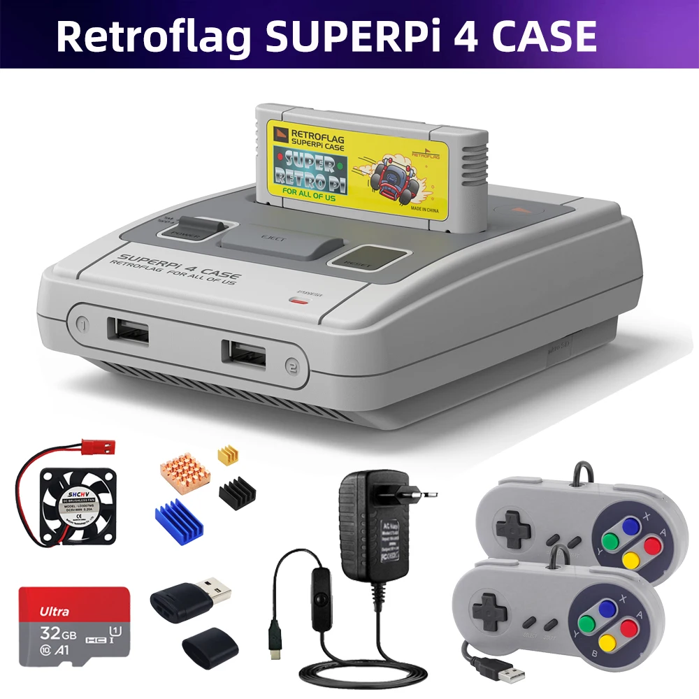 Retroflag superpi 4 caso para raspberry pi 4b com cartucho de desligamento seguro reset caixa ...