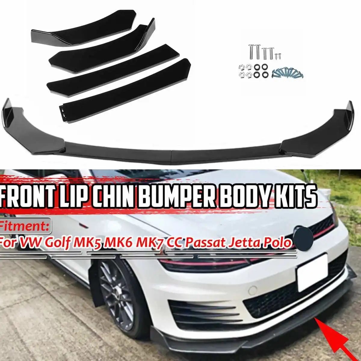 Front-Lip-Car-Front-Bumper-Splitter-Spoiler-Lip-Body-Kit-For-VW-For ...