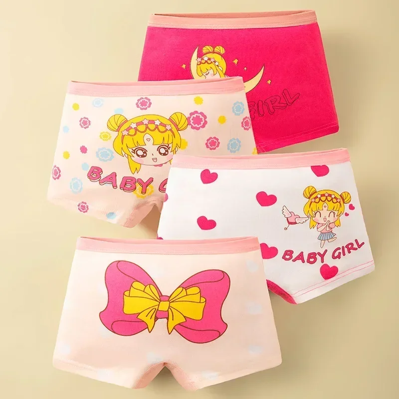 4pcs Cotton Girl Panties Little Princess Cute Briefs Cartoon Printing ...