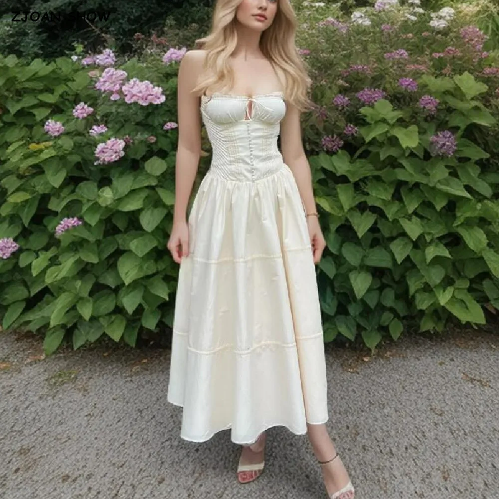 2024-Sexy-Beige-Corset-Style-Bow-Halter-Dress-Slash-Drawstring-Rope ...