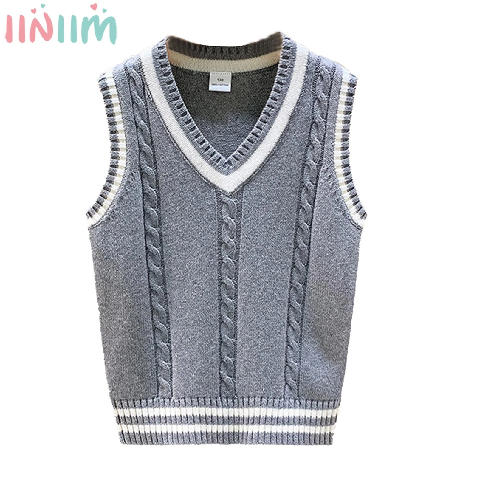 Boys Girls School Uniform Waistcoat Casual Knitted Sweater Vest V Neck ...