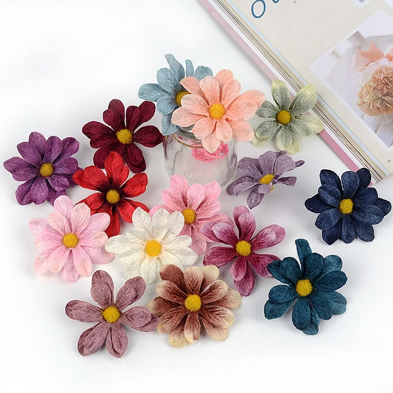 50PCS-7CM-Artificial-Daisy-Flower-DIY-Handmade-Accessories-Vintage ...