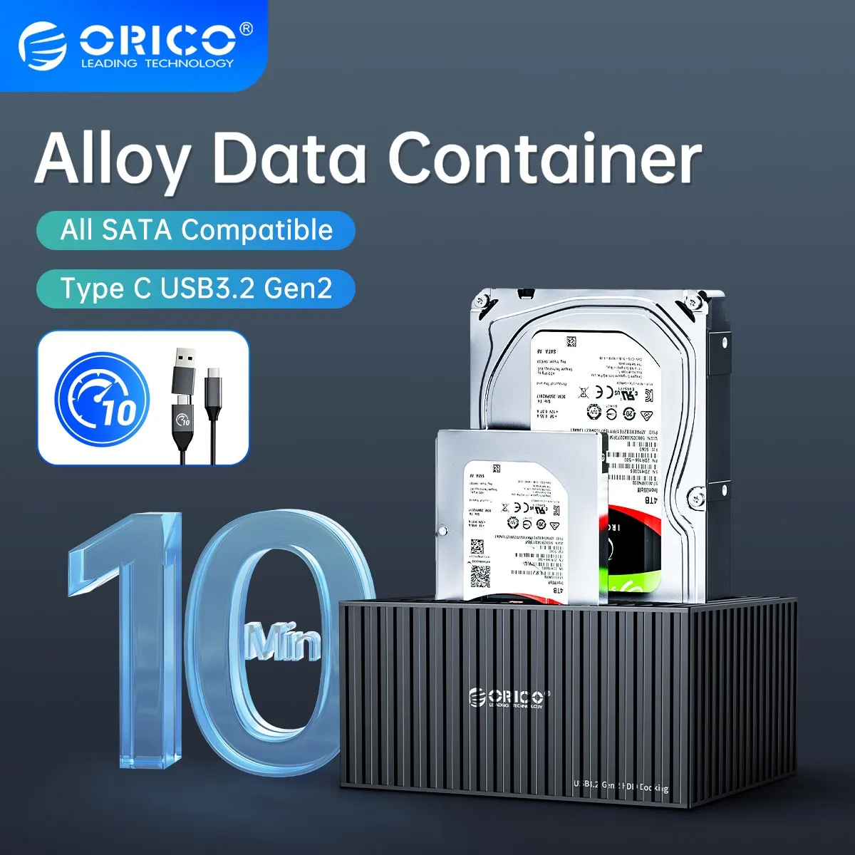 ORICO HDD 도킹 스테이션, SATA에서 C타입 USB3.2, 10Gbps 하드 디스크 인클로저, 12V3A 전원 어댑터 ...