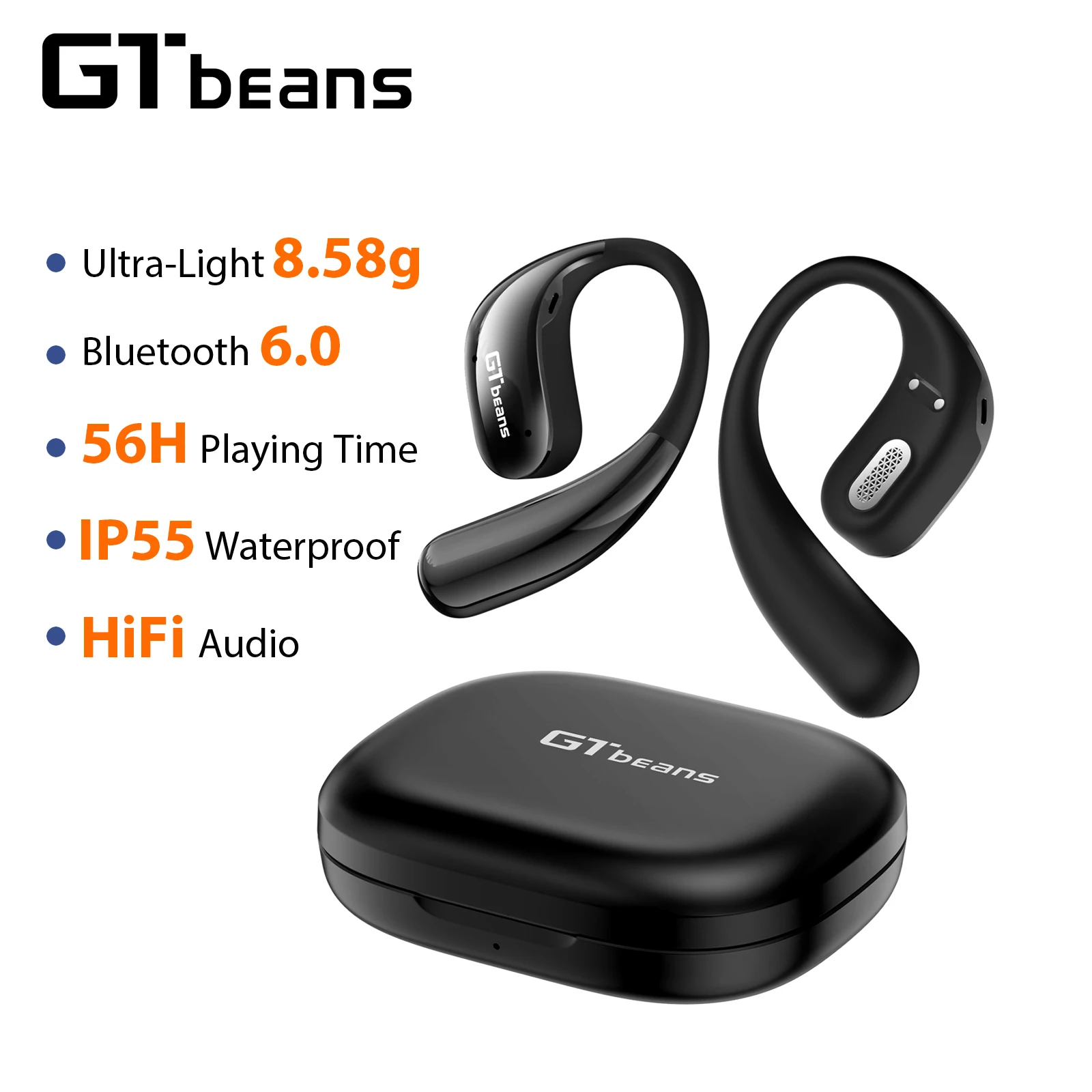 GTbeans E20 오픈 이어 이어폰 OWS 이어 훅 무선 블루투스 6.0 헤드폰 56시간 재생시간 4 마이크 클리어 통화 ...