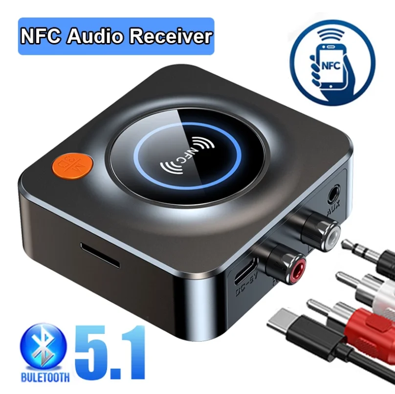 Receptor-NFC-Bluetooth-5-1-para-coche-est-reo-AUX-Jack-de-3-5mm-RCA ...