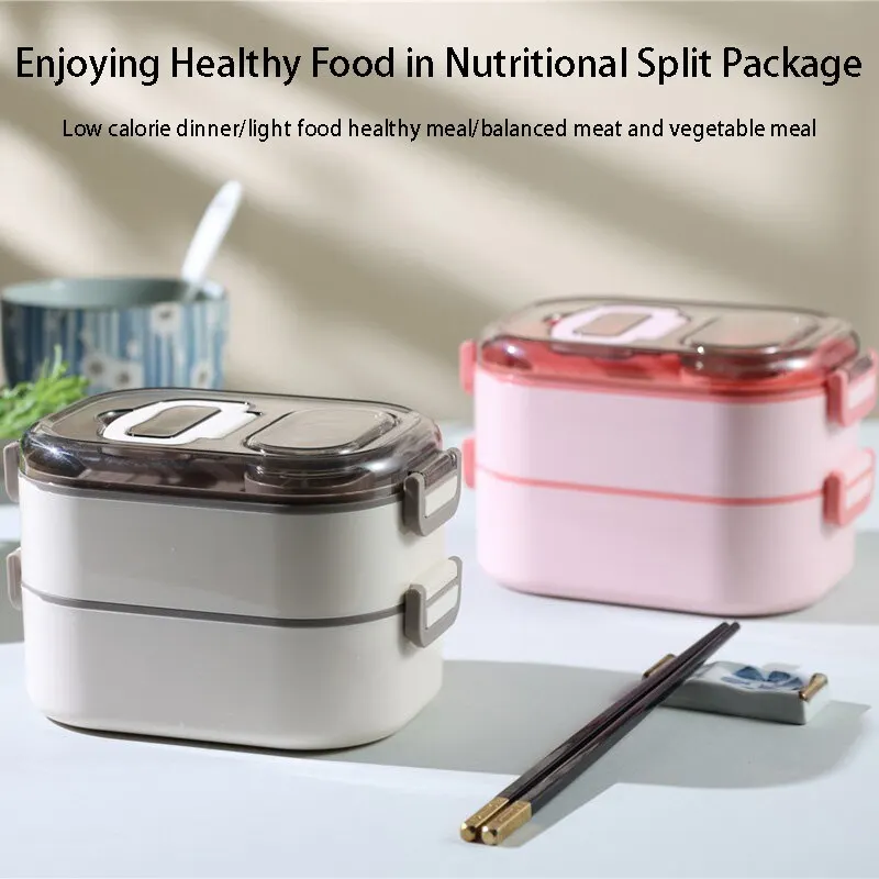Office Worker Lunch Box Double Layer Bento Box Stainless Steel Heating Lunch Box Set Student ...