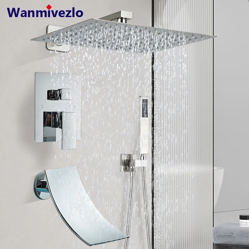 Concealed Shower Faucet Set Embedded Cartridge Faucet Rainfall Shower ...