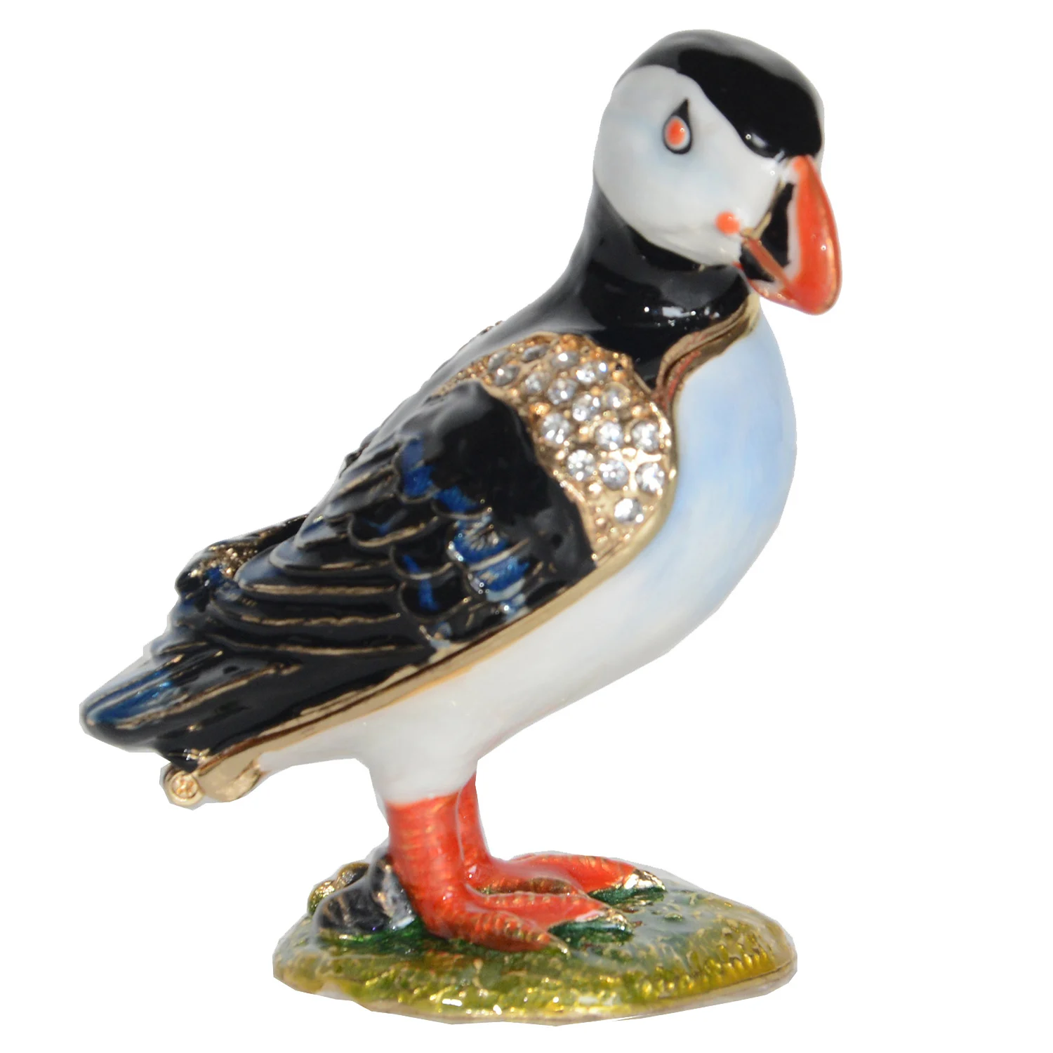 Puffin Bird Trinket Jewelry Earring Ring Box, Gold Plated Metal ...