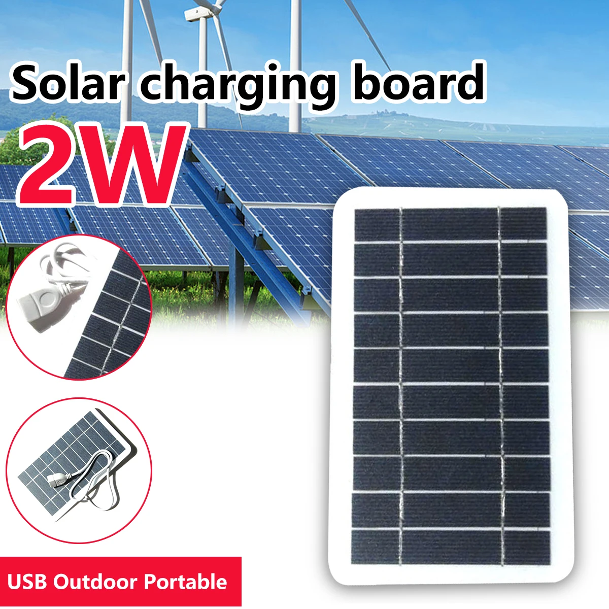 5V-2W-Solar-Panel-Output-USB-Outdoor-Portable-Solar-System-Mobile-Phone ...