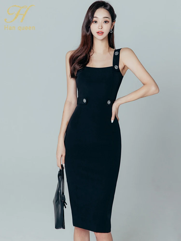 H-Han-Queen-Robe-crayon-fourreau-boutons-pour-femmes-robes-de-bureau ...