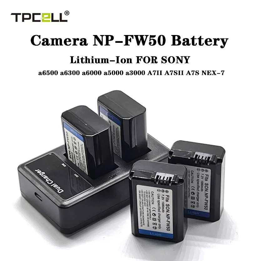 NP batería para cámara FW50, cargador Dual LCD, Alpha, iones de litio, para SONY a6500, a6300 ...