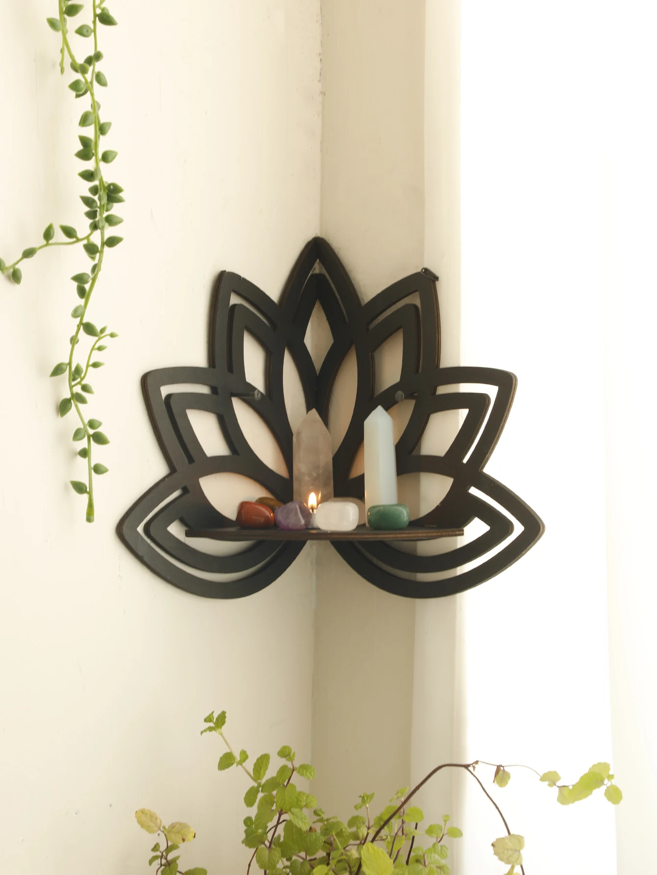 Lotus-Corner-Shelf-Wooden-Floating-Shelf-Boho-Home-Decoration-Wall ...