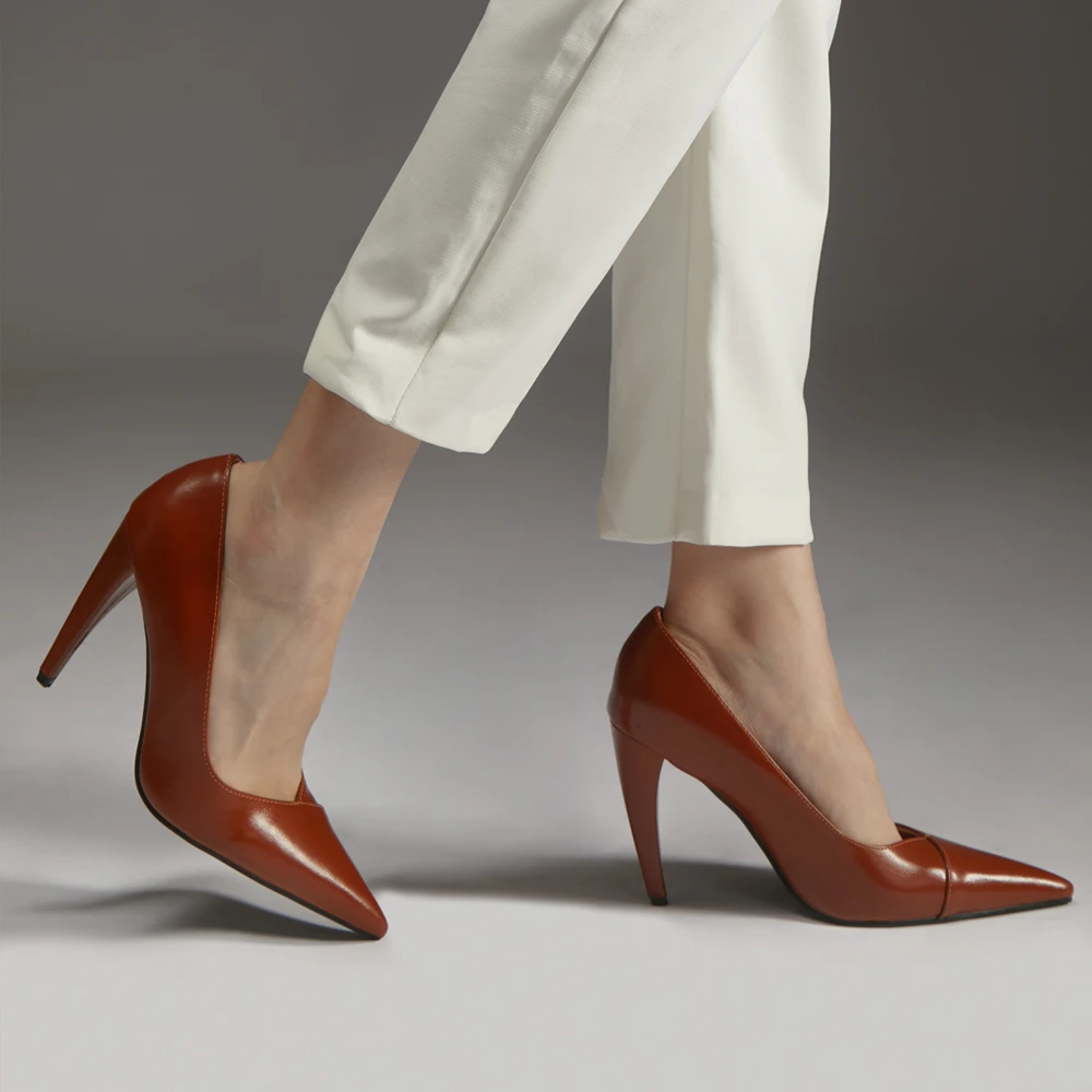 Big Size 10 Cm High Heel Unisex Pointy Toe Patent Leather Slip on ...