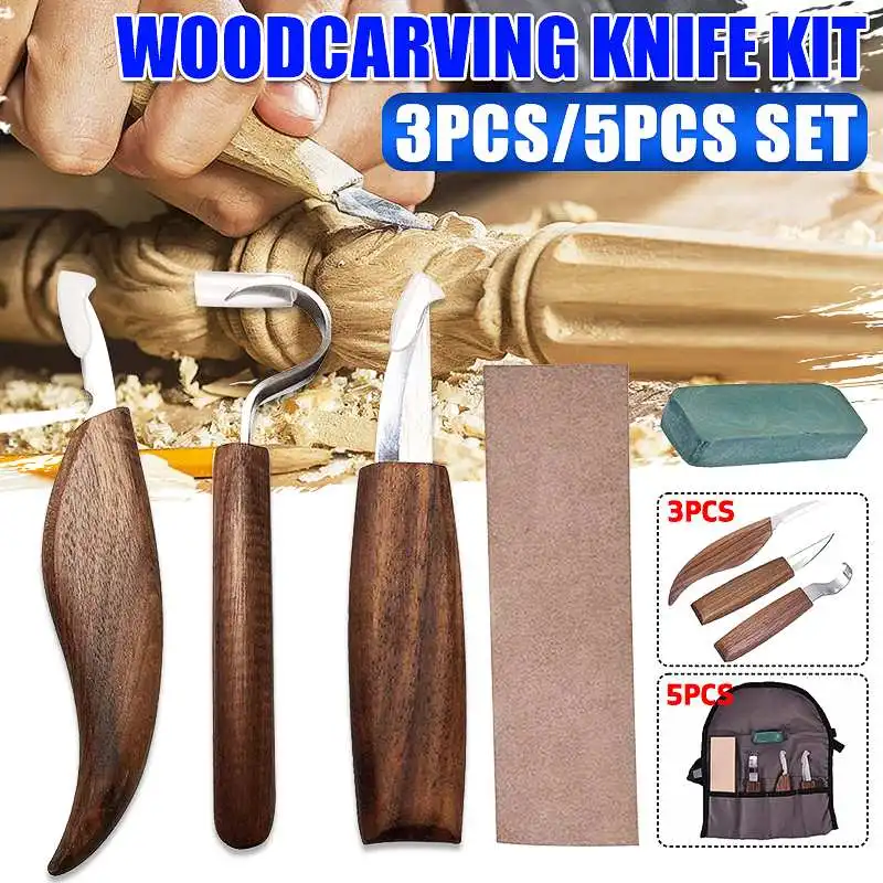 3/5pcs Chisel Woodworking Cutter Hand Tool Set Wood Carving Knife Diy ...