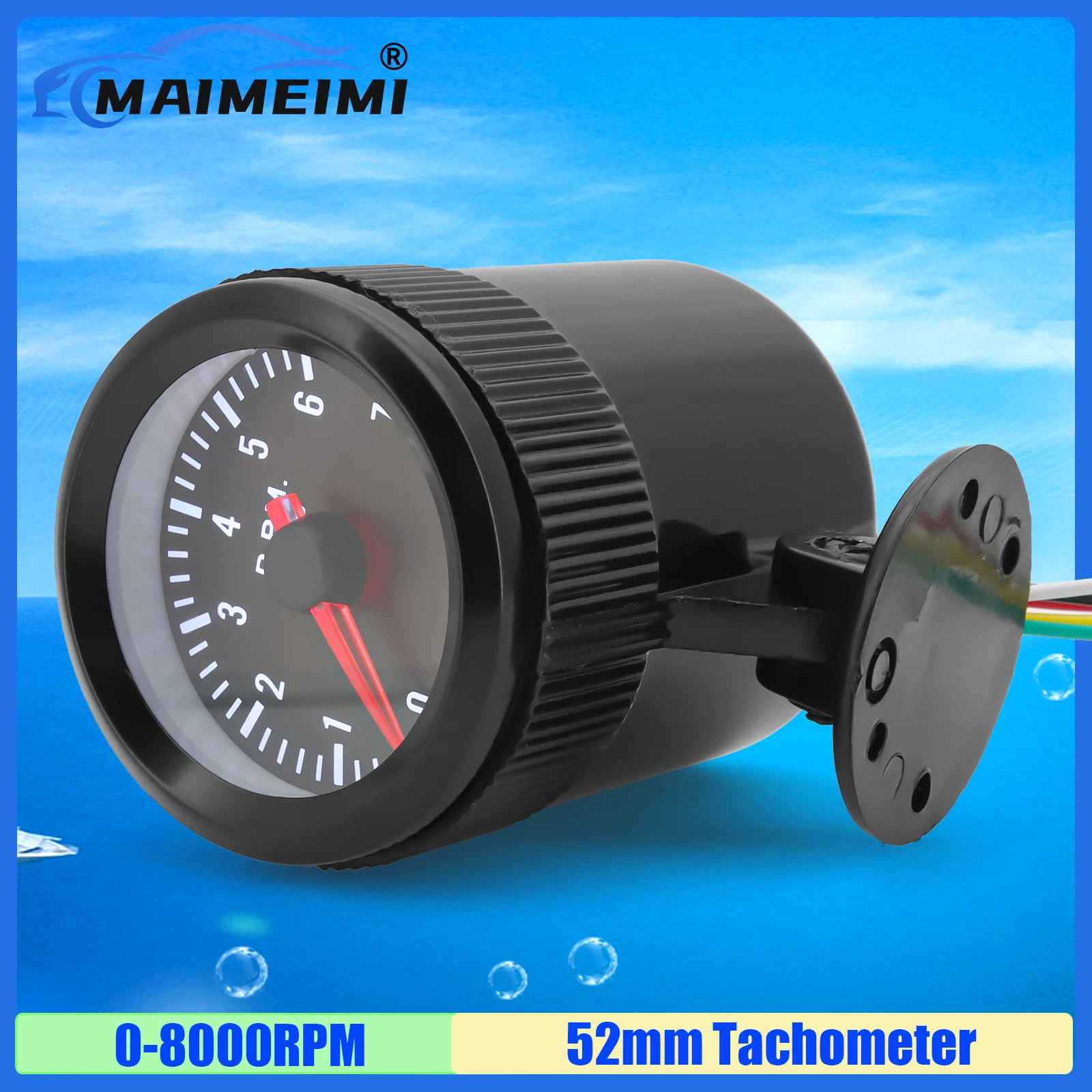 MAIMEIMI 0-8000 RPM Tachometer with White LED Light 2"52mm Tacho Gauge ...