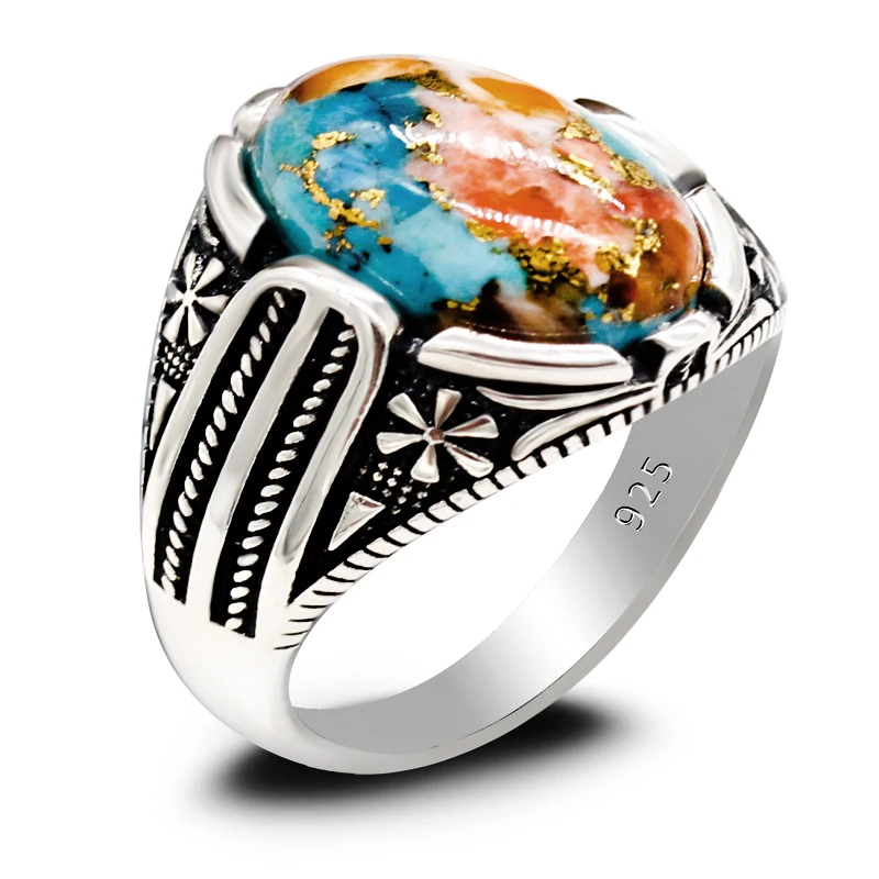 S925-Sterling-Silver-Fashion-Men-and-Women-Natural-Oyster-Turquoise-T ...