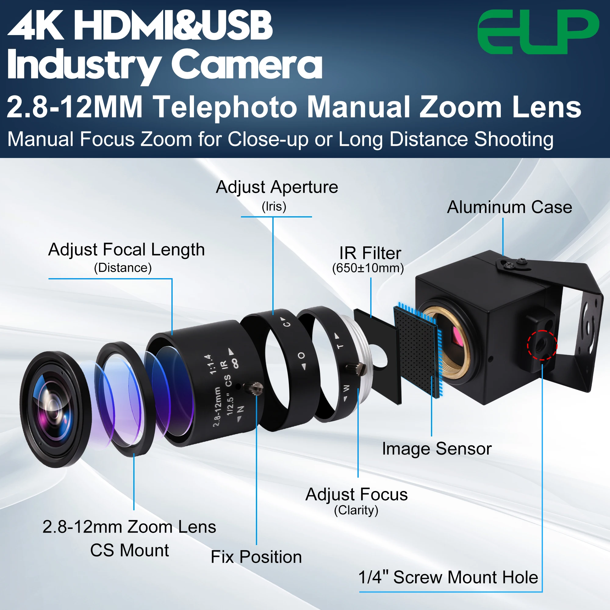 ELP 4K USB Zoom Camera 30fps H.265 H.264 HDMI live Streaming Camera 2.8 ...