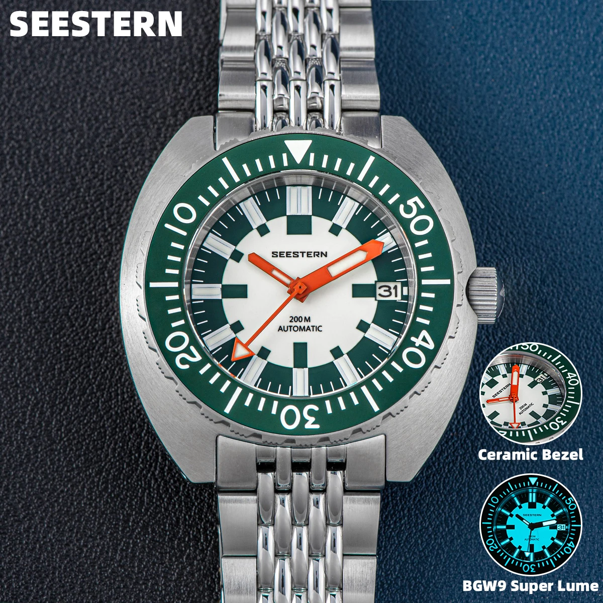 SEESTERN SUB300T Luminous Diver Watch Automatic Men Date 200m Turn ...