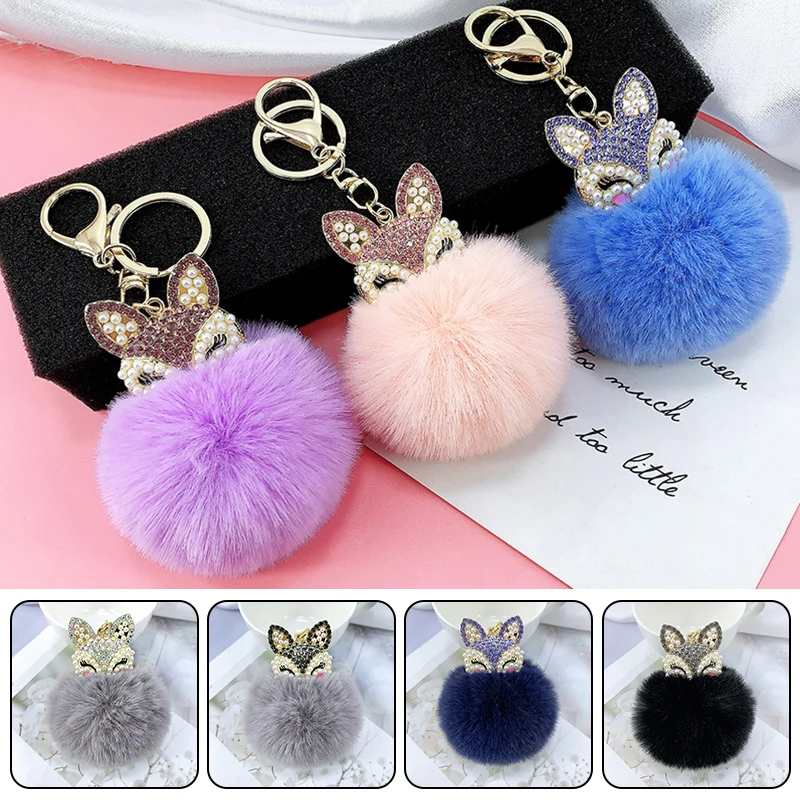 Cute Mini Fox Pendant Keychains For Women Girls Fluffy Fur Key Ring ...