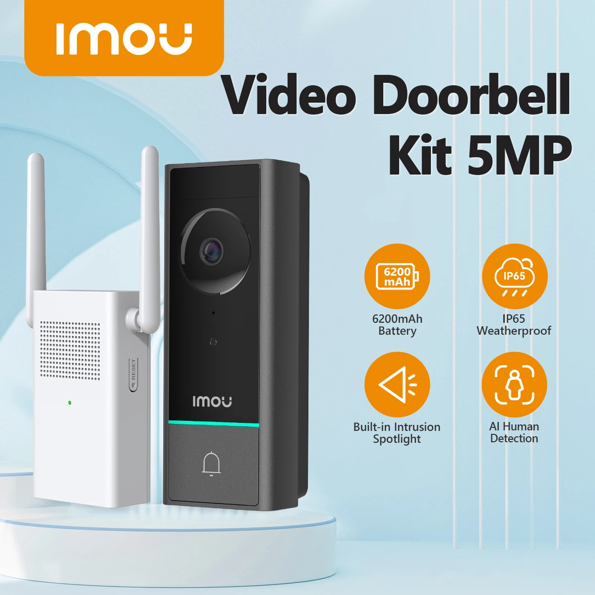 IMOU Video Doorbell Chime Set DB60 5MP 6200mAh Battery Two-way Audio ...