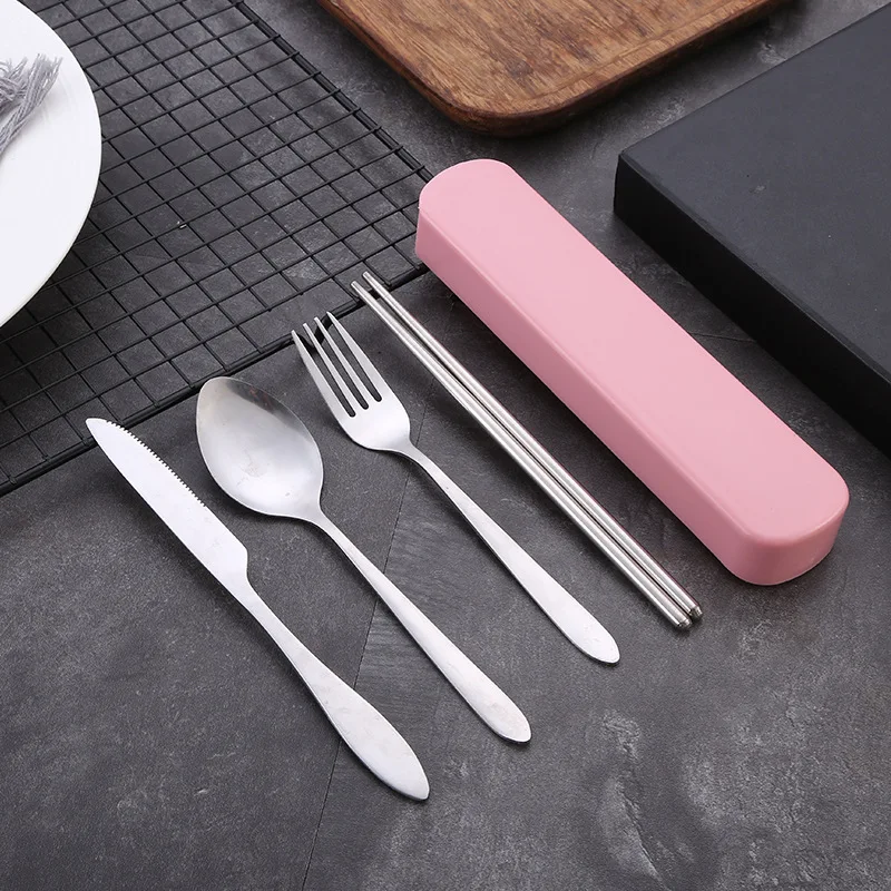 4Pcs-Set-Travel-Camping-Cutlery-Set-Portable-Tableware-Stainless-Steel-Chopsticks-Spoon-Fork ...