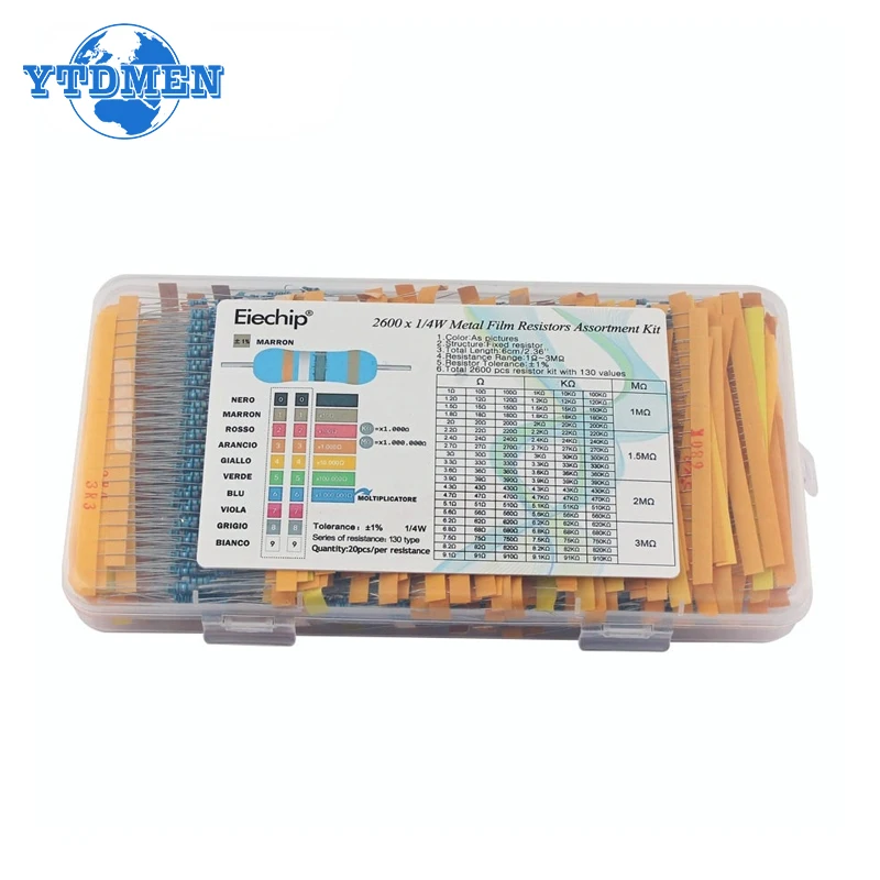 1R~10M resistor kit 1/4W 0.25W Metal Film Resistor Assorted Kit,diy ...