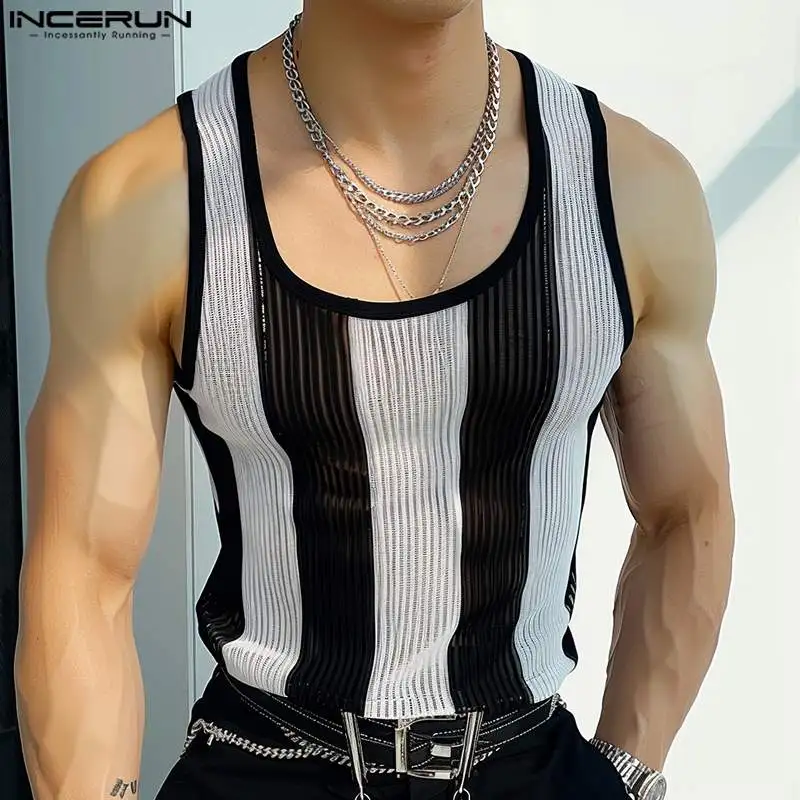 INCERUN-Men-Tank-Tops-Summer-Sleeveless-Fashion-Transparent-Tops-Tee ...
