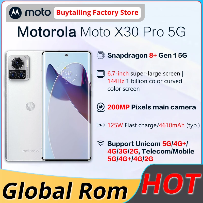 Global ROM Motorola MOTO X30 Pro 5G 12GB RAM 6.7inch pOLED Curved Screen Snapdragon 8+ Octa Core ...