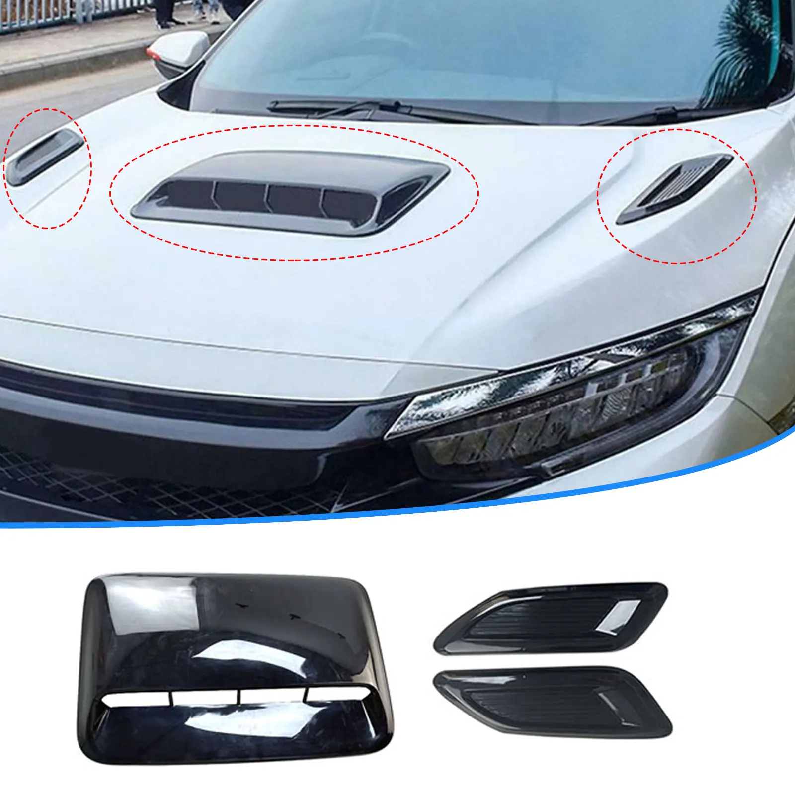 3PCS Car Air Flow Intake Hood Scoop Vent Bonnet Decorative Cover Center ...