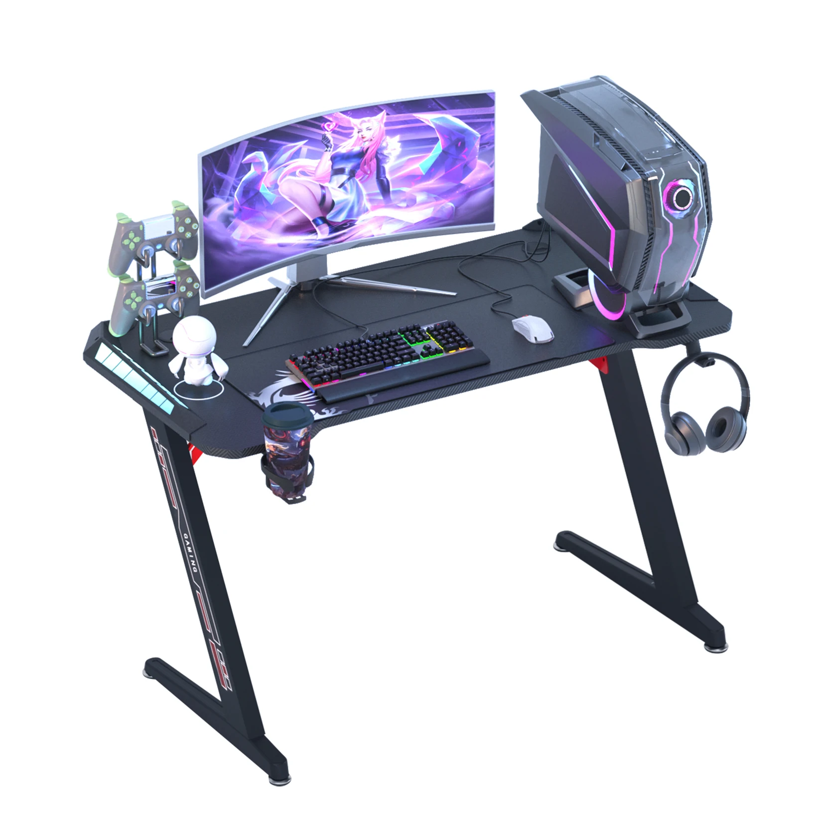 Z-Shaped-Computer-Gaming-Desk-luzes-LED-RGB-mesa-de-escrit-rio-em-casa ...