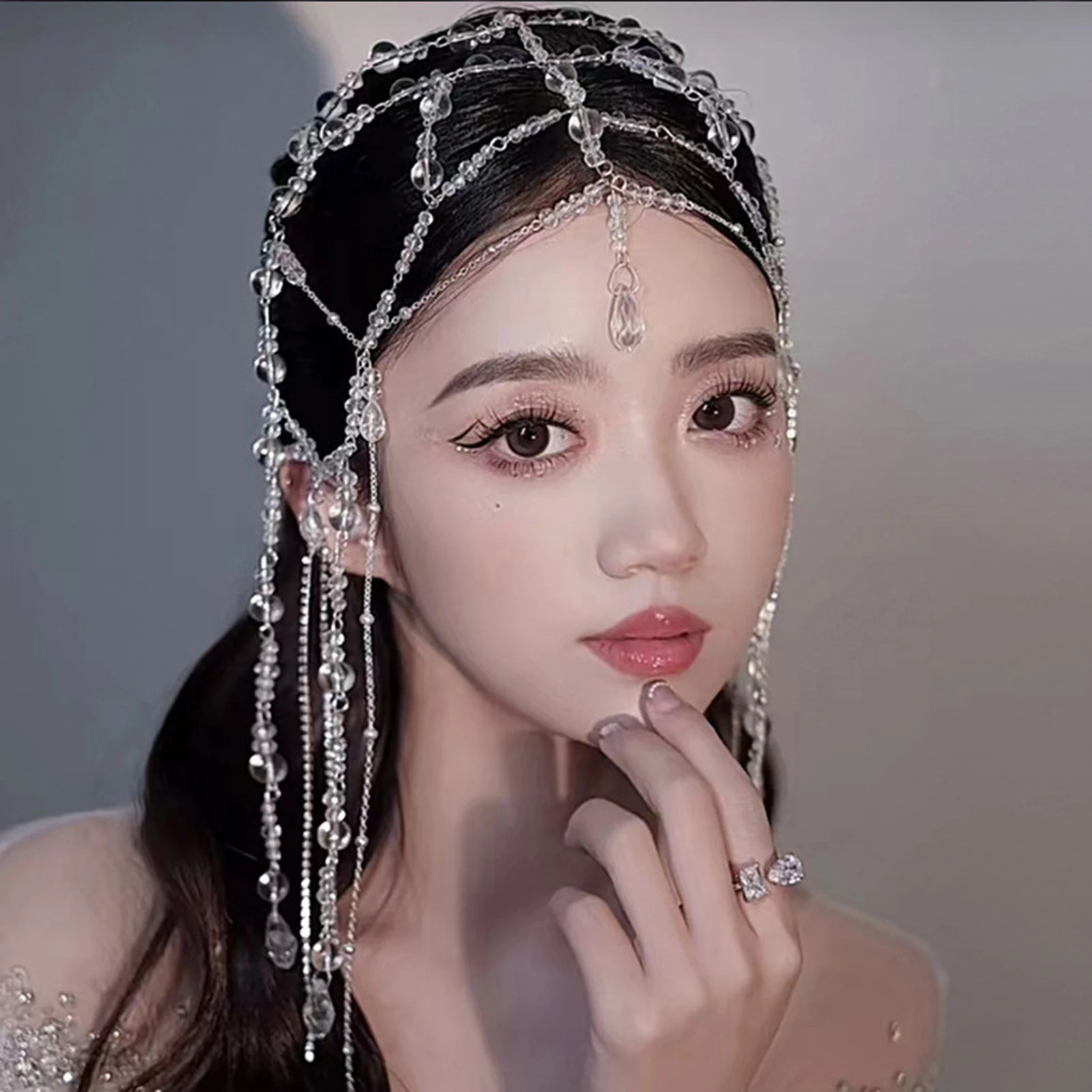 Bride-Wedding-Head-Chain-Jewelry-Multilayer-Forehead-Long-Tassel ...