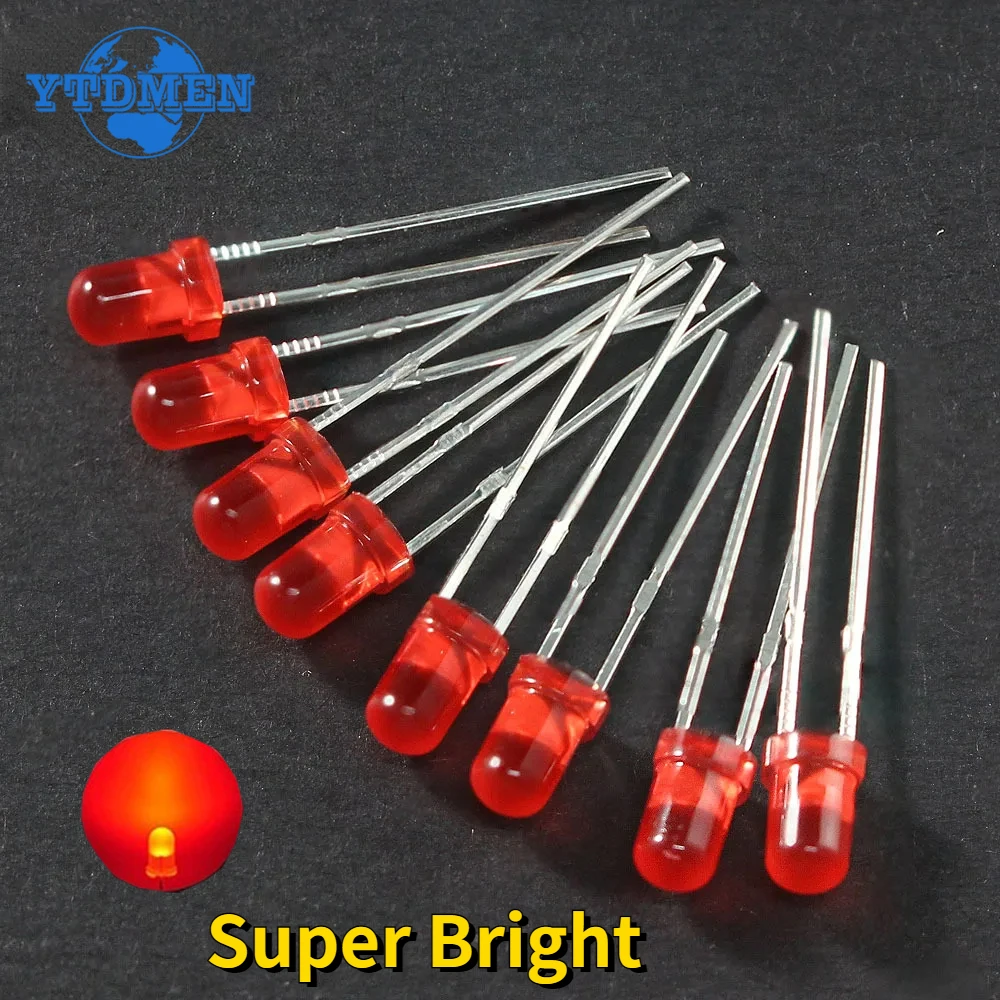 50-100PCS-F3-Super-Bright-LED-Diode-3MM-Red-Light-Emitting-Diodes-Diy ...