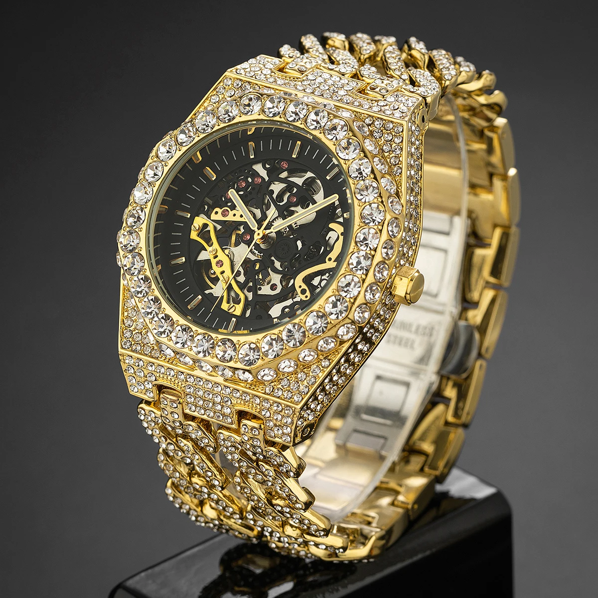 2024-MISSFOX-Fashion-Iced-Watches-Mens-Hip-Hop-Cuban-Chain-Diamond-AAA ...