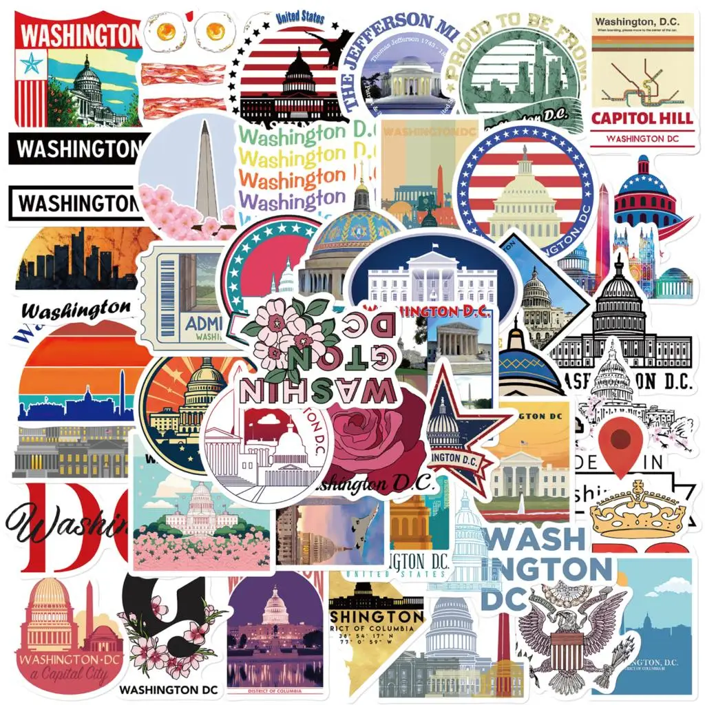 50PCS-Retro-Washington-DC-Sticker-Graffiti-Waterproof-DIY-Guitar-Laptop ...
