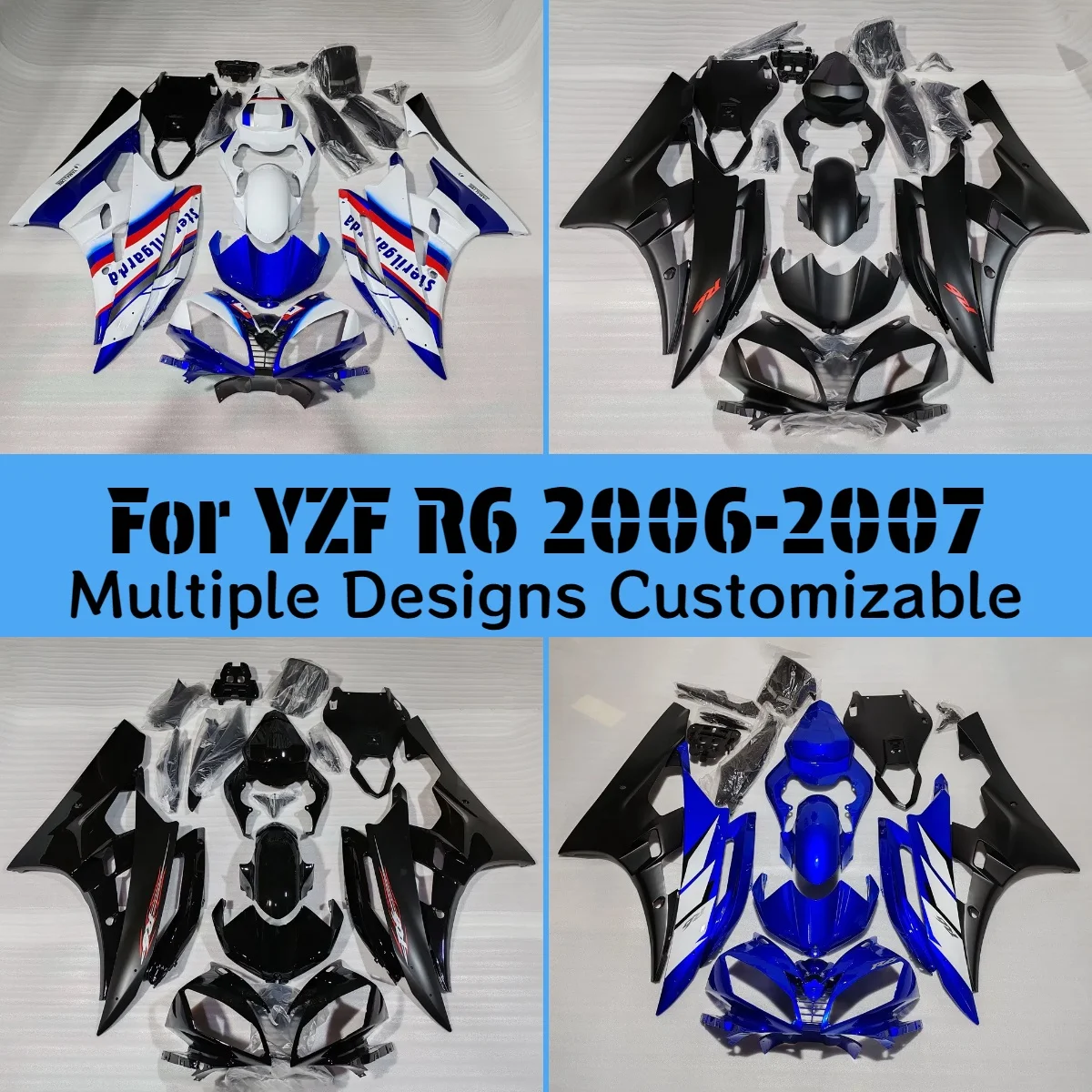 Motorcycle Fairing Set YZF R6 2006 2007 Full Black Plastics Kit Covers ...