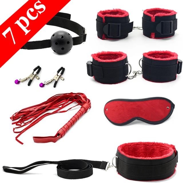 BDSM Bondage Set Erotic Bed Games Adults Handcuffs Ankle Nipple Clamps Whip Spanking Slave ...