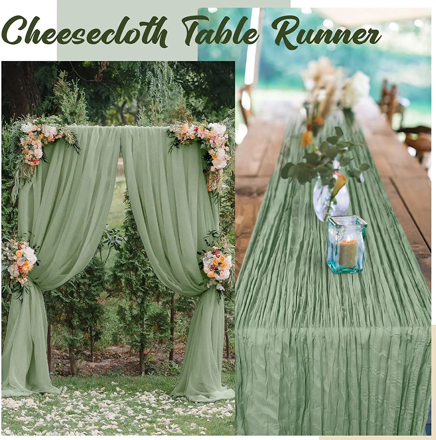 20/10Pcs Wedding Table Runner Sage Green Cheesecloth Table Runners ...