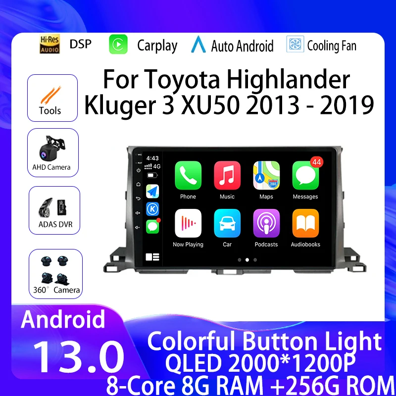 Car-Radio-Android-13-For-Toyota-Highlander-Kluger-3-XU50-2013-2019 ...