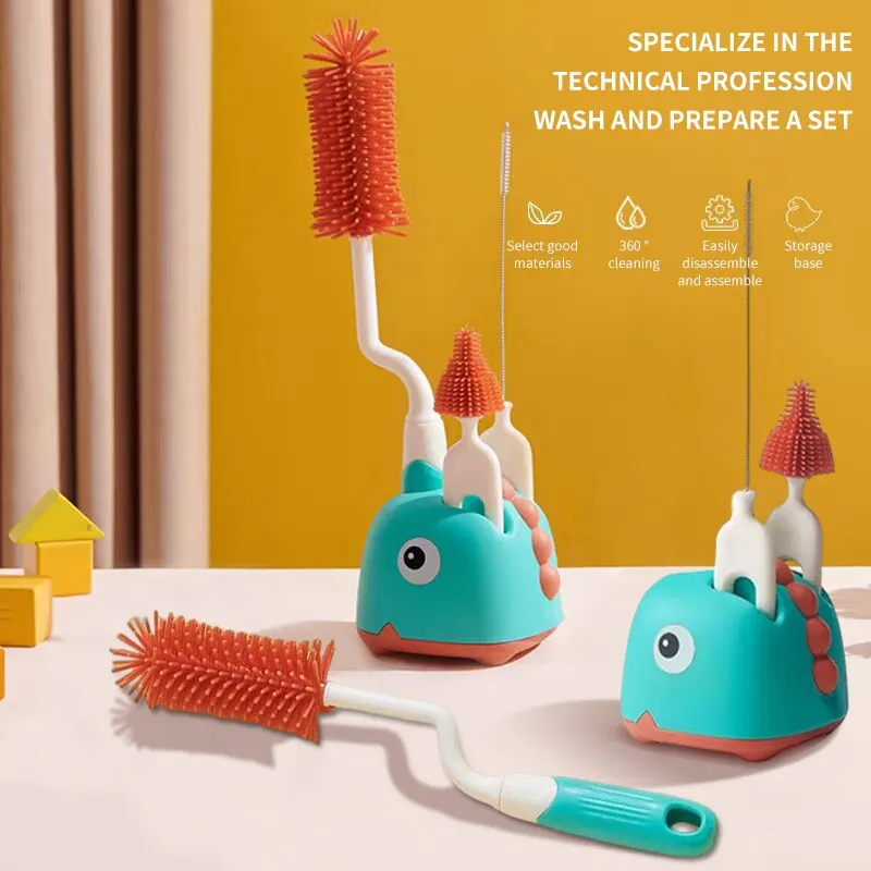 3-PCS-Silicone-Baby-Bottle-Brush-Cleaner-With-Storage-Base-360-Degree ...