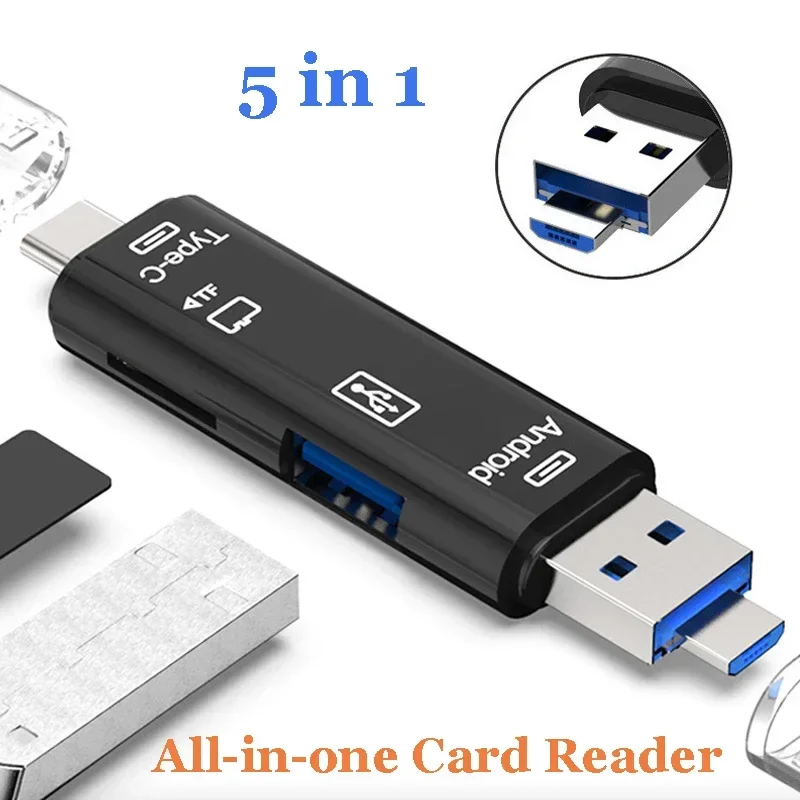 5-IN-1-OTG-Card-Reader-USB2-0-Type-C-TF-SD-Multifunction-Adapter-Flash ...