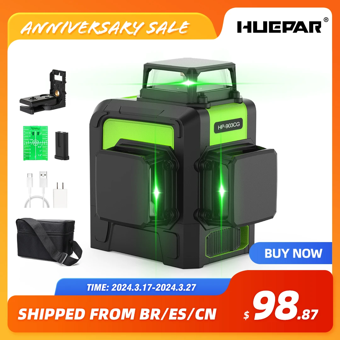 Huepar-903CG-Professional-12-Lines-Laser-Level-3D-Cross-Line-Self ...