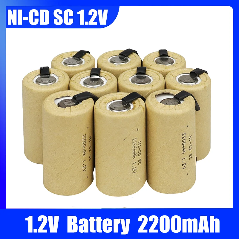 1.2V Battery SC Rechargeable Battery 1.2V 2200mAh Sub C NI-CD Cell With Welding Tabs for ...