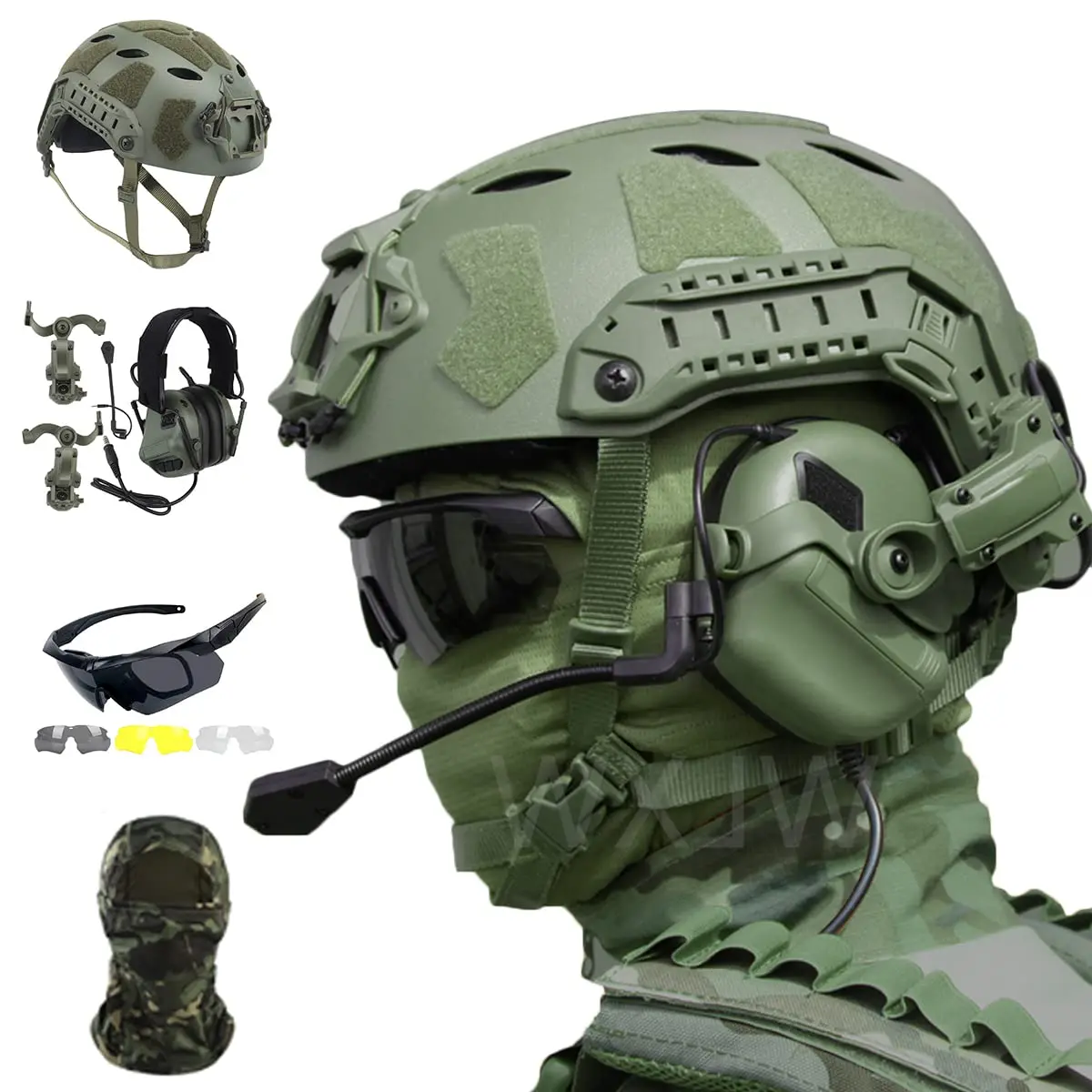FAST-SF-Full-Protection-Tactical-Helmet-Set-with-Airsoft-Headset-Three ...