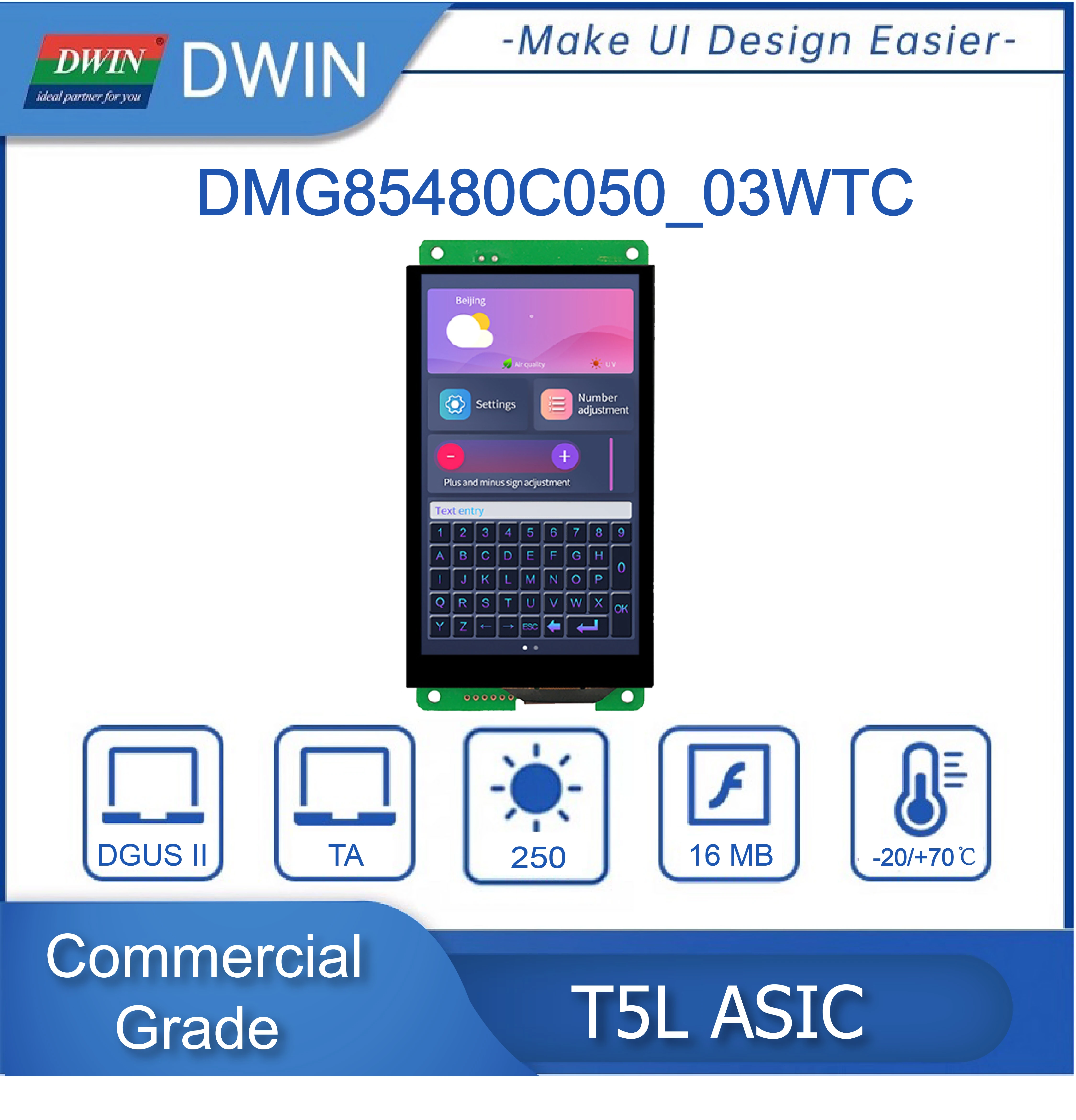 DWIN Panel layar sentuh cerdas 5 inci, modul LCD Panel layar sentuh 480 ...