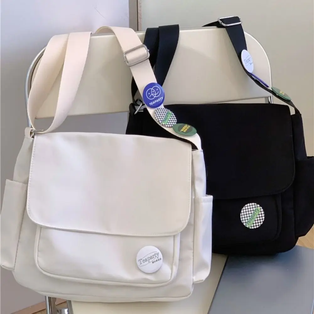 Simple School Student Shoulder Bag Nylon Handbags Solid Color Leisure ...