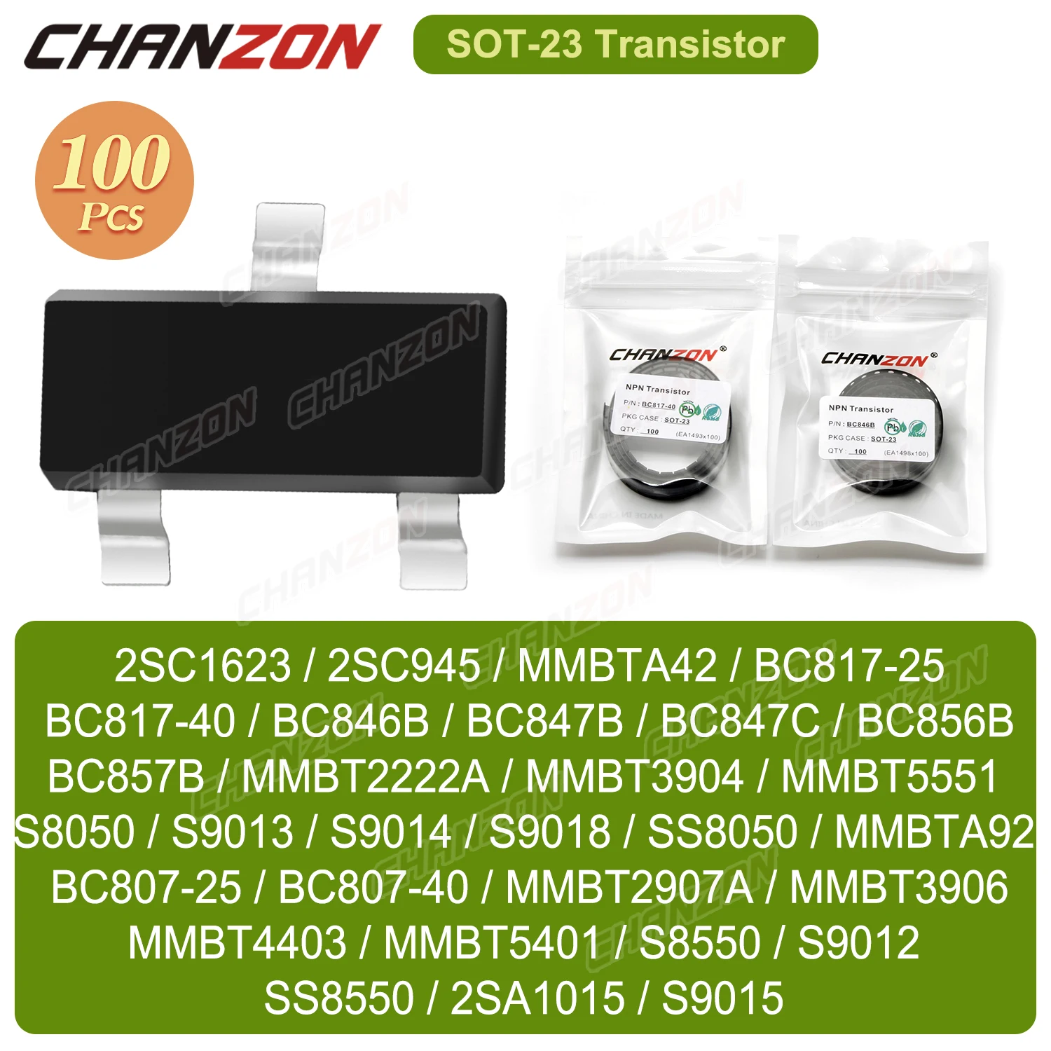 SOT-23-Mmbt3904-S8050-S8550-Bc817-Ss8550-2Sa1015-Bc847-Ss8050-C945 ...