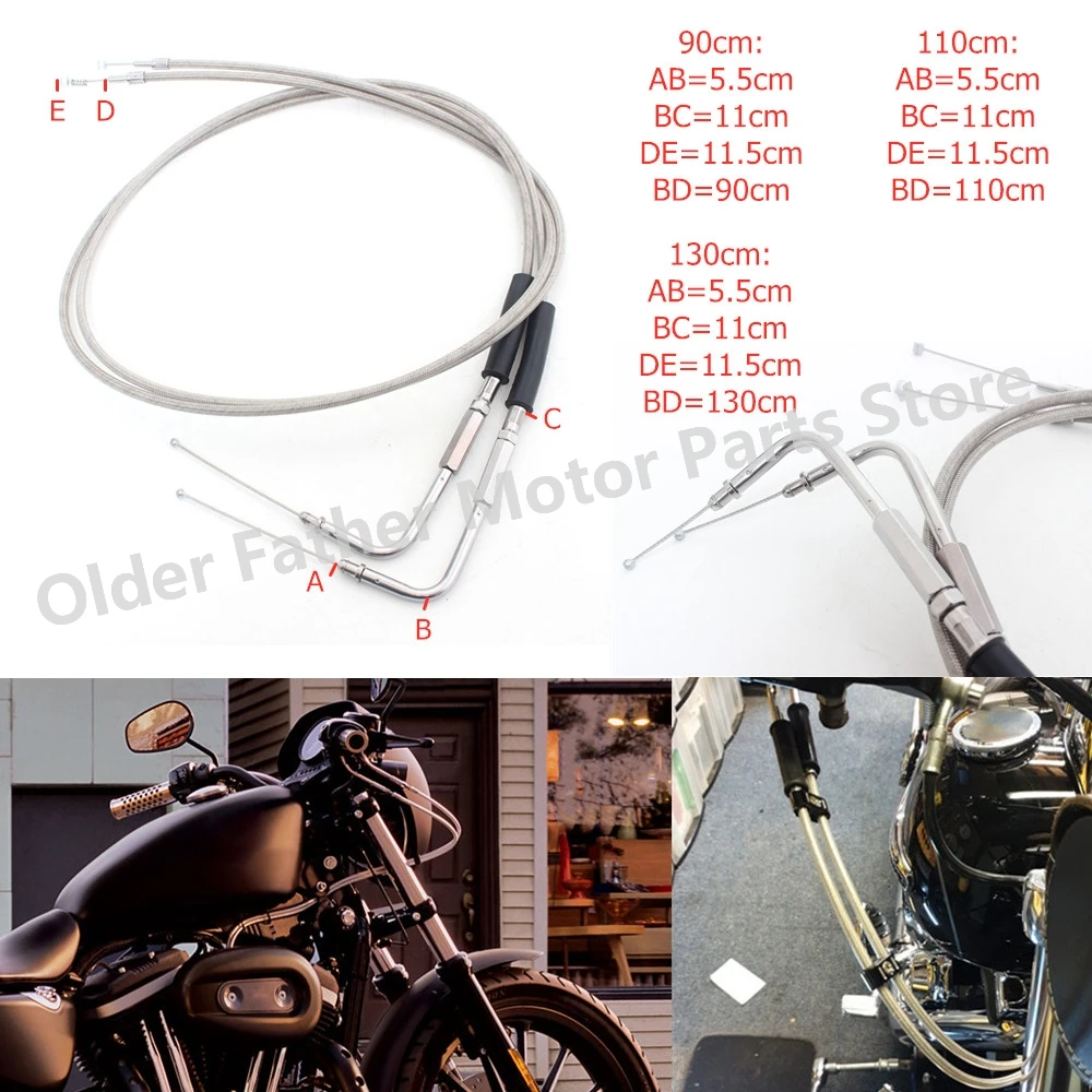 90cm/110cm/130cm Throttle Line Motorcycle Steel Wire Throttle Cable For ...